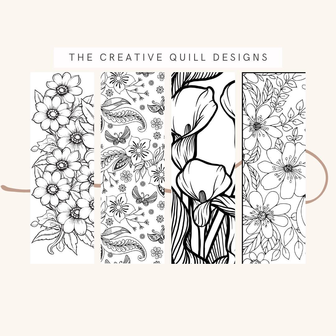 15 Printable Floral Coloring Bookmarks | Digital Download Bookmarks for ...