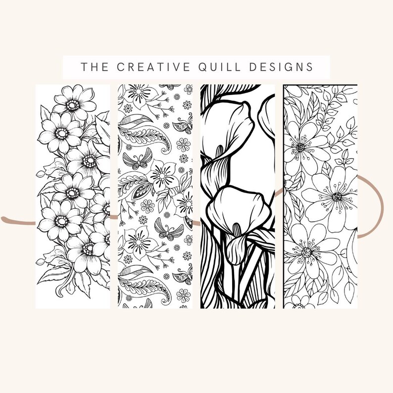 15 Printable Floral Coloring Bookmarks | Digital Download Bookmarks for ...