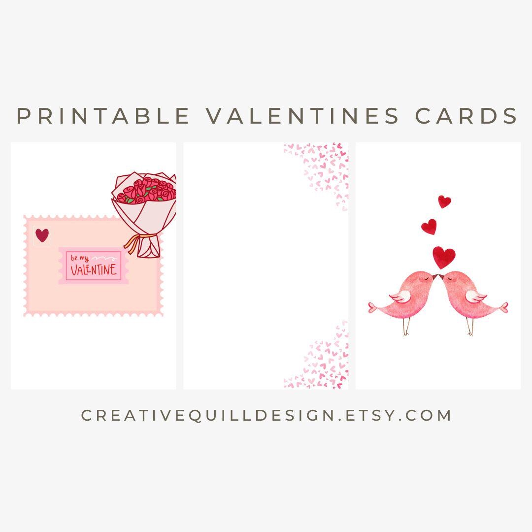 Printable Valentine's Day Card Cute Heart Watercolor Bouquet & Love ...