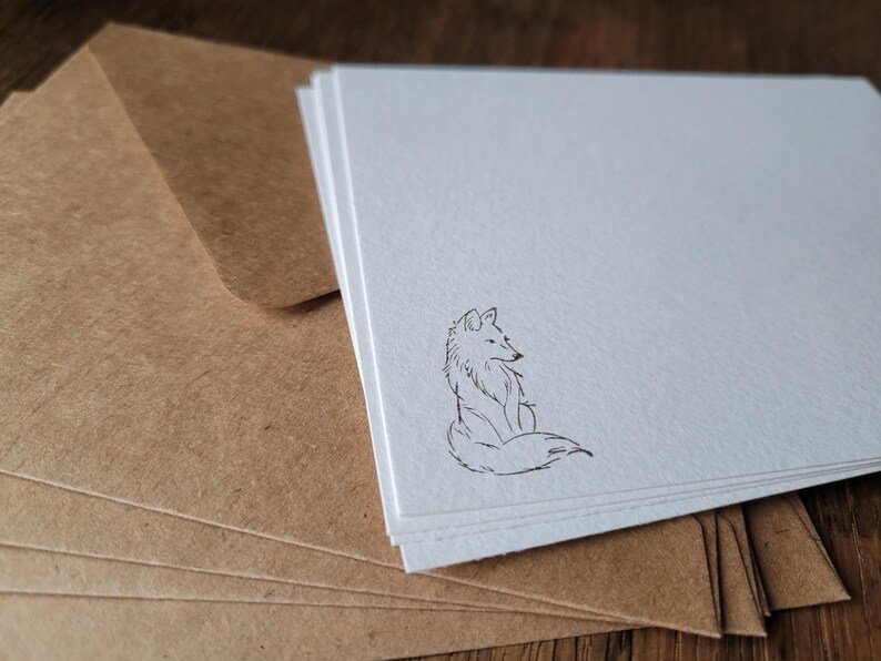 Fox Note Card, Fox Stationery, Note Card Set, Fox Stamp, Stamped ...