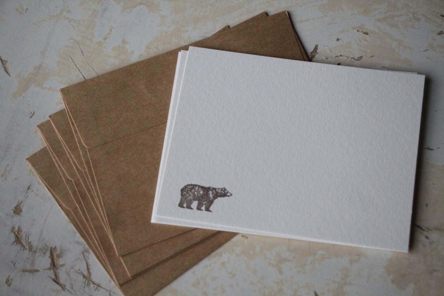 Bear Note Card, Bear Stationery, Note Card Set, Bear Stamp, Stamped ...