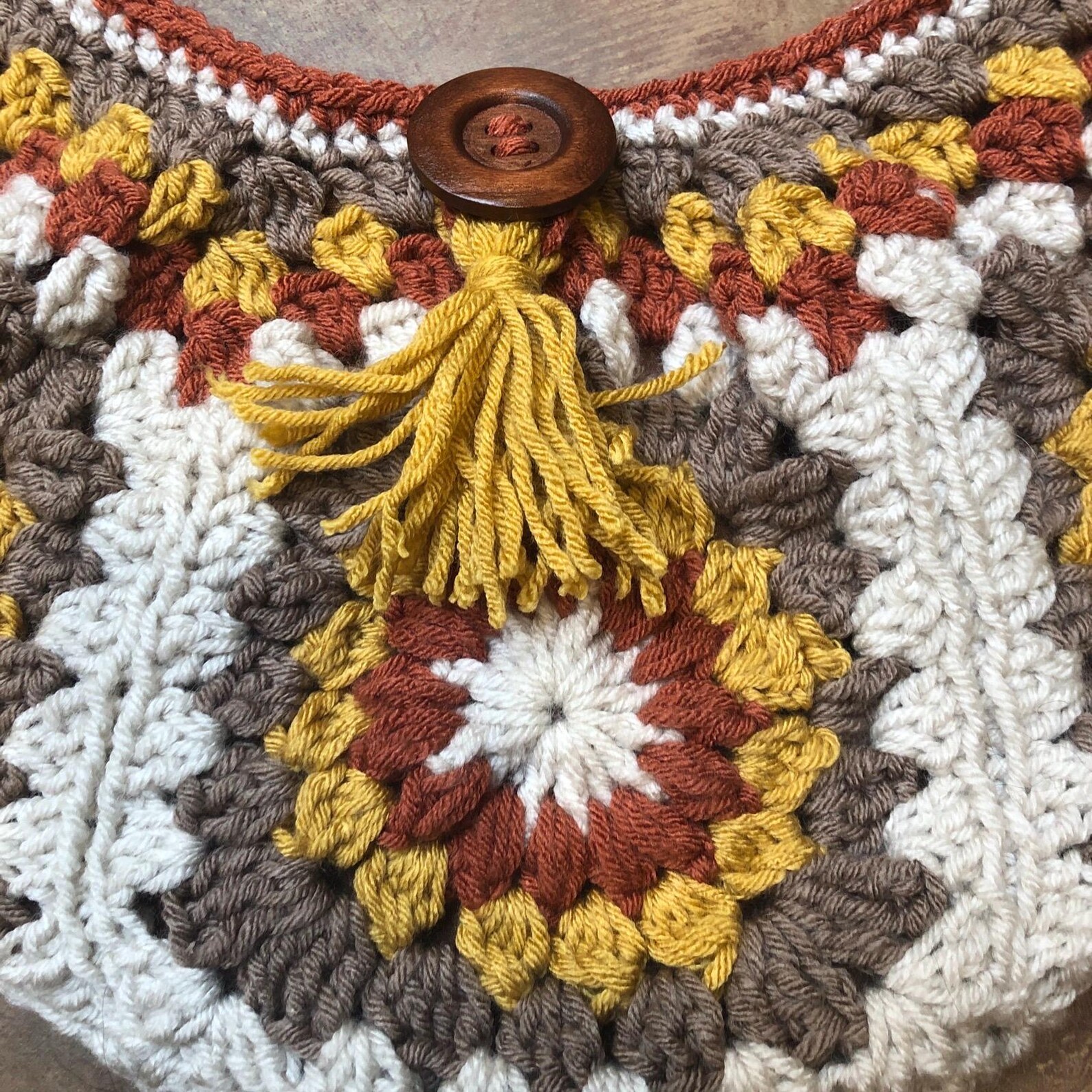 Sunburst Granny Square Crossbody Shoulder Bag, Bohemian, Lined, Button ...