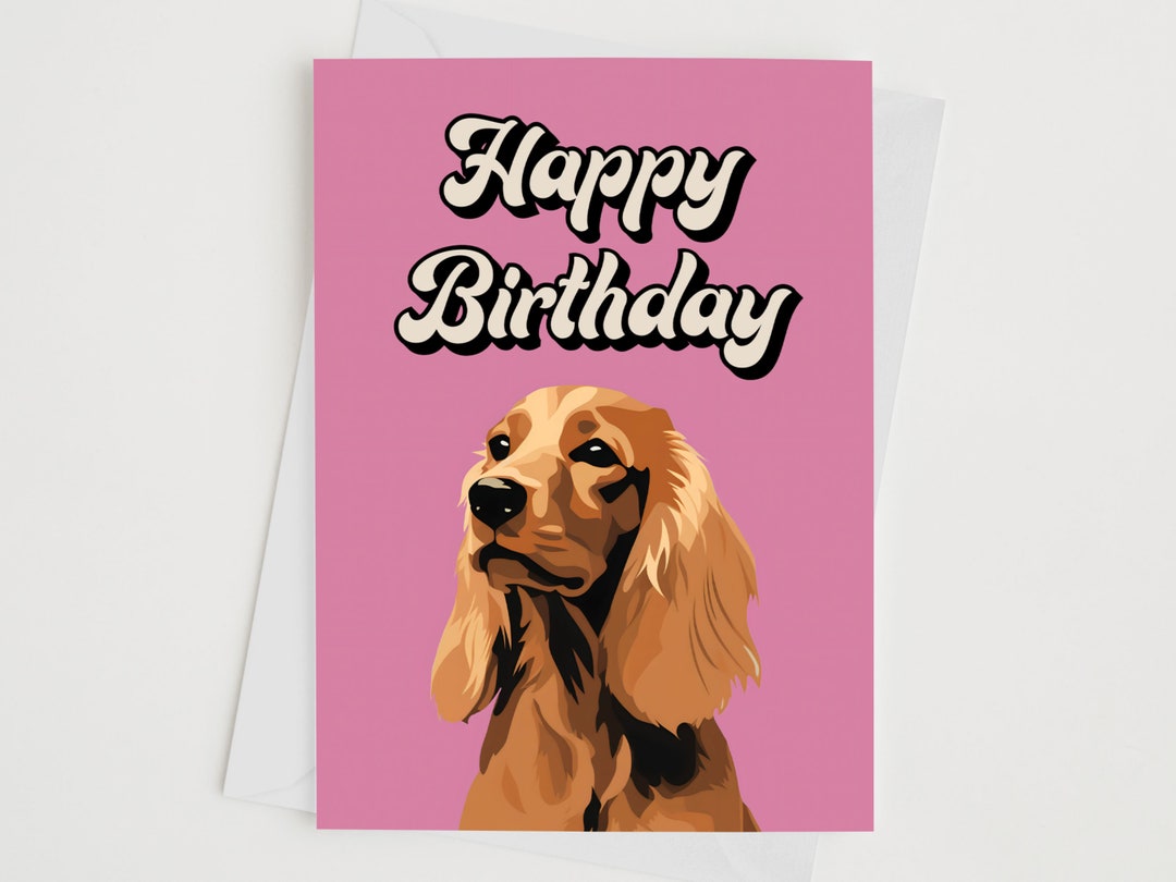Cocker Spaniel Birthday Card - Mid Century Style Print - Birthdays ...