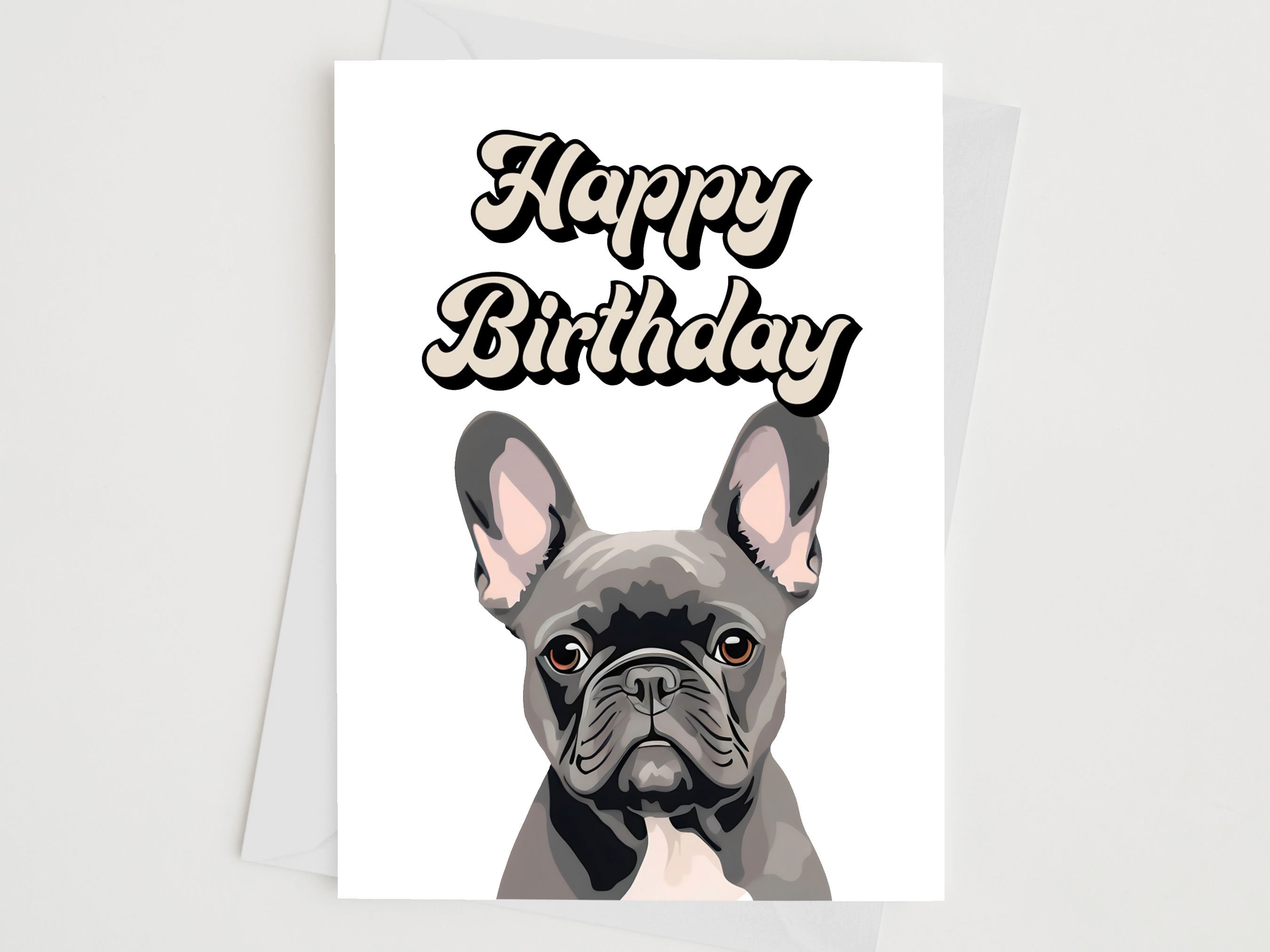 French Bulldog Birthday Card Mid Century Style Print Birthdays Dog ...