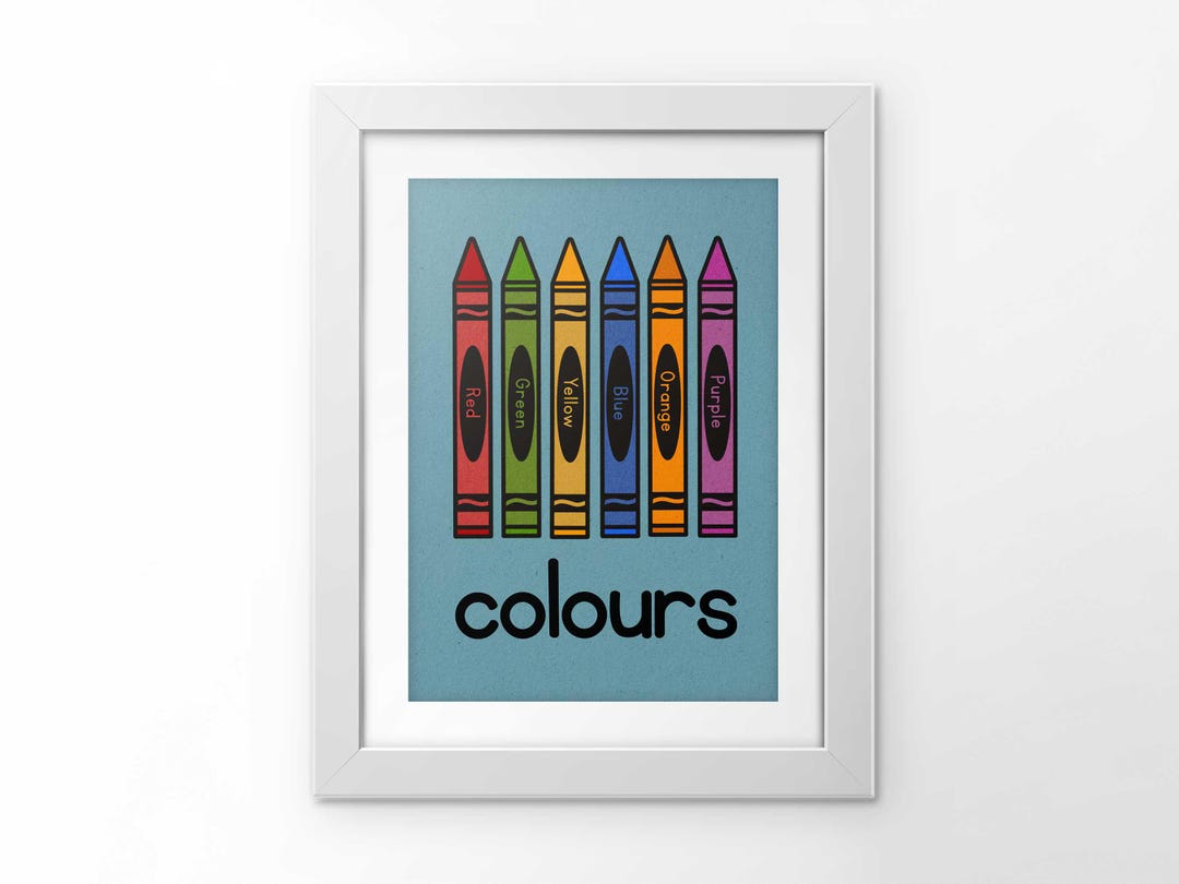 Colours Print Crayons Print Picture Book Style Poster Print for Nursery ...