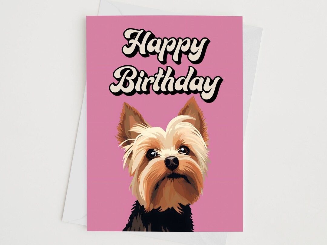 Yorkshire Terrier Birthday Card Mid Century Style Print Birthdays Dog ...