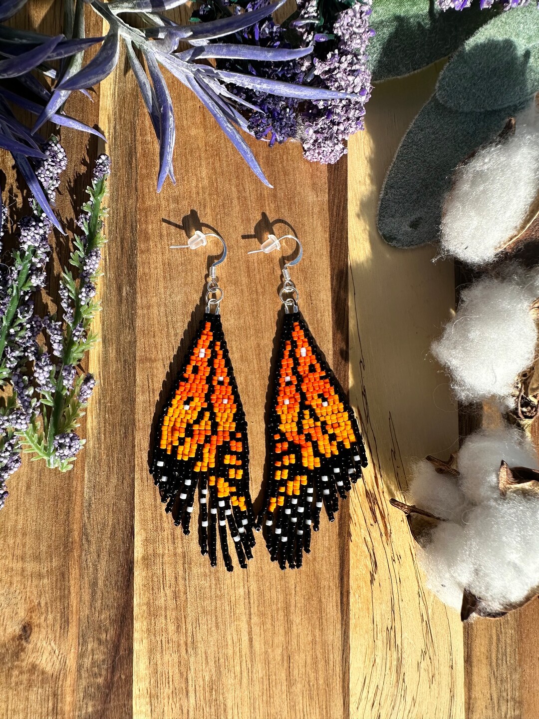 Monarch Butterfly Wing Seed Bead Brickstitch Dangle Drop Earrings - Etsy