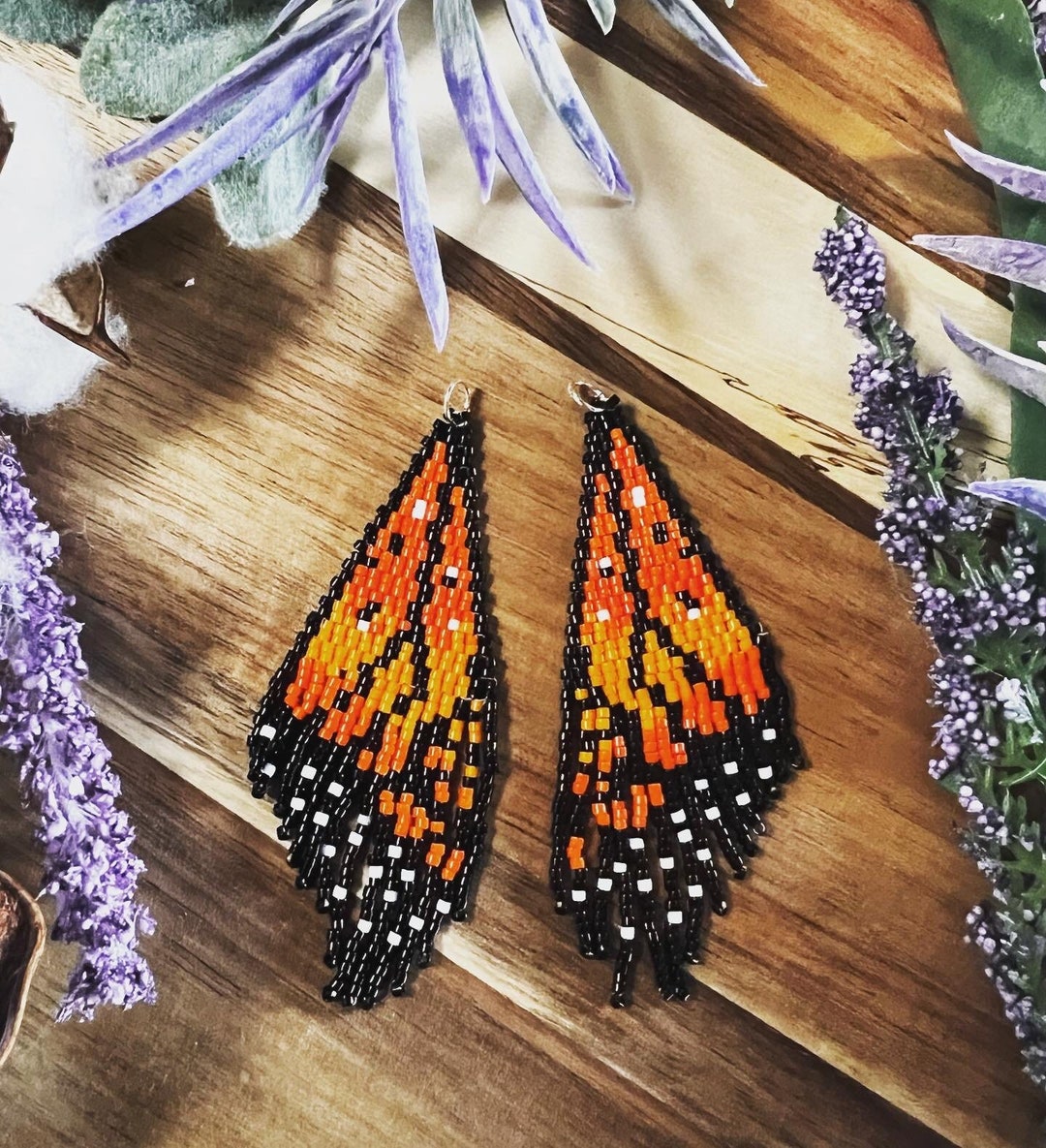 Monarch Butterfly Wing Seed Bead Brickstitch Dangle Drop - Etsy