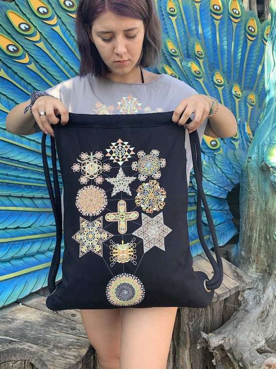 Canvas Drawstring Bag SYMBOL TREE Psychedelic Backpack | Etsy