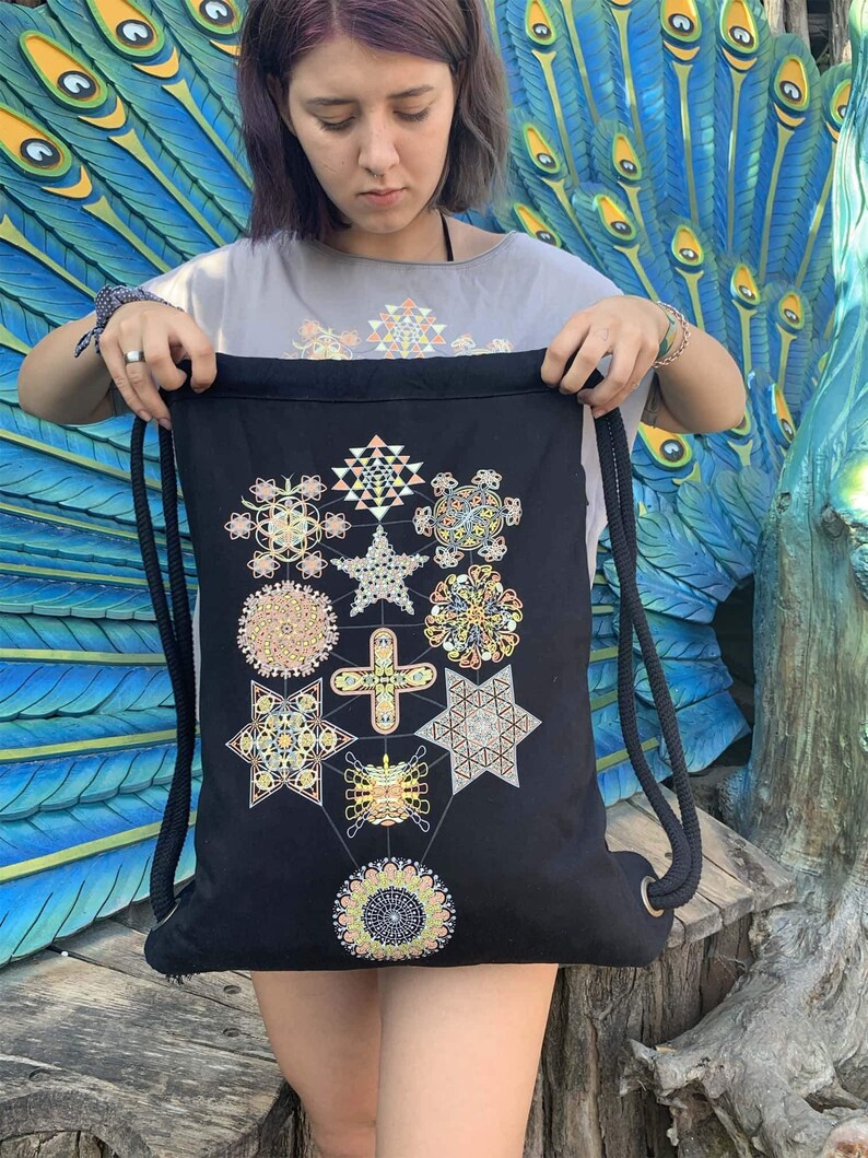Canvas Drawstring Backpack: Psychedelic Symbol Tree, UV Glow Print - Etsy