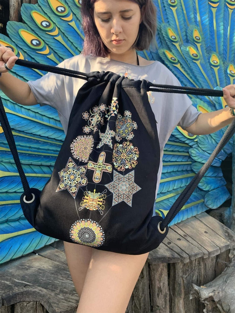Canvas Drawstring Backpack: Psychedelic Symbol Tree, UV Glow Print - Etsy