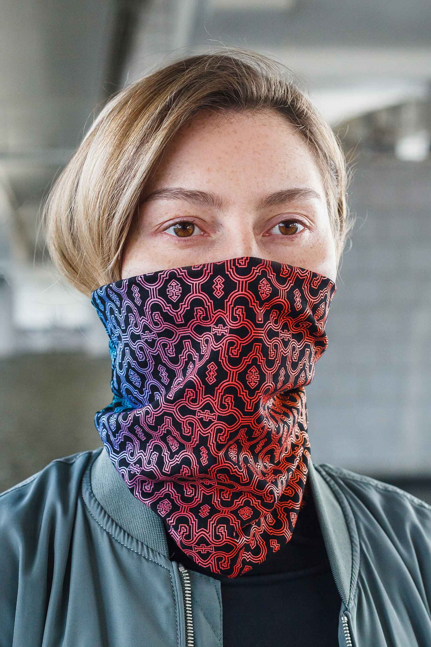 Cotton Gaiter Face Mask Mens SHIPIBO-GRADIENT BLACK Full | Etsy