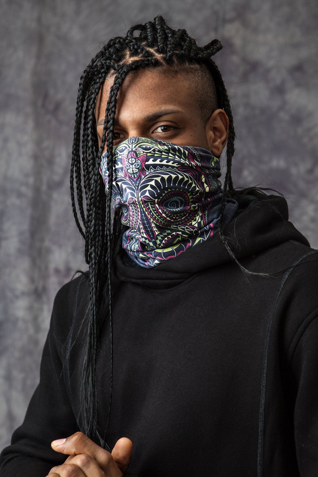 TA MOKO Grey Cotton Face Mask: Rave Festival Head Wrap - Etsy