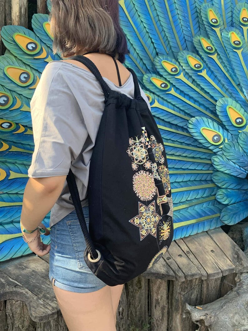 Canvas Drawstring Backpack: Psychedelic Symbol Tree, UV Glow Print - Etsy