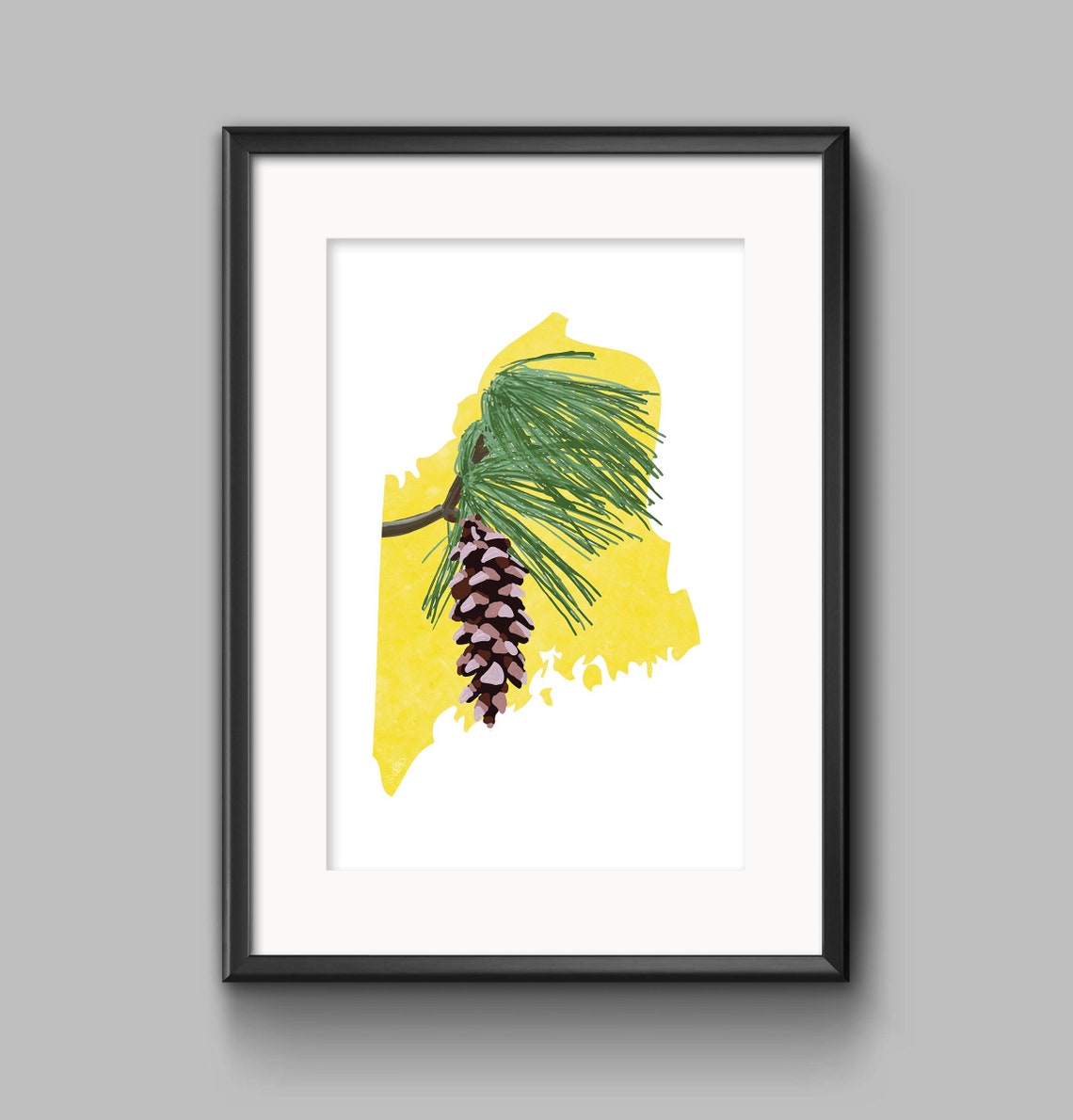 Maine State Flower White Pine Cone and Tassel Art Digital Download USA ...