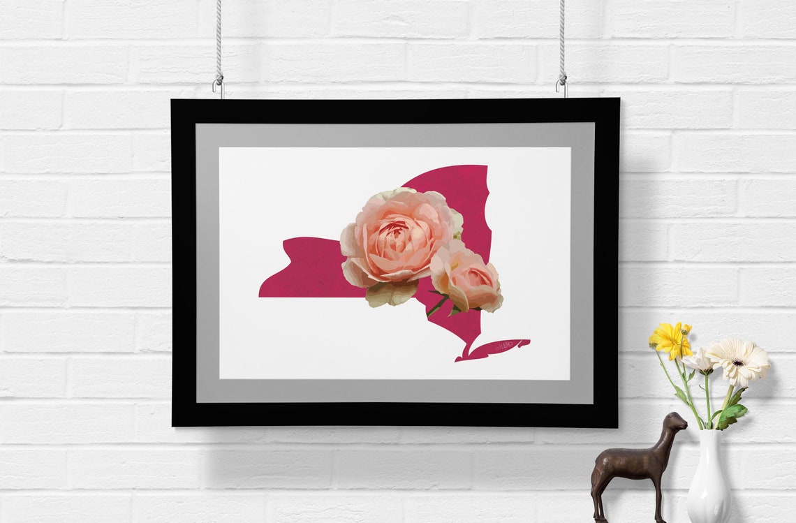 New York State Flower Rose Art Digital Download USA Geography and Maps ...