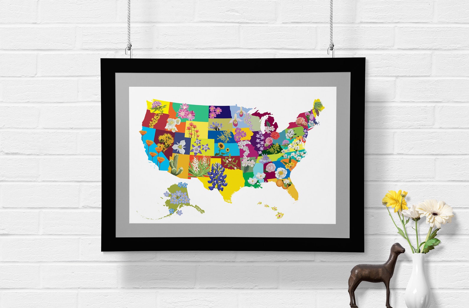 USA America State Flower Map Art Digital Download, Geography, Gift Idea ...