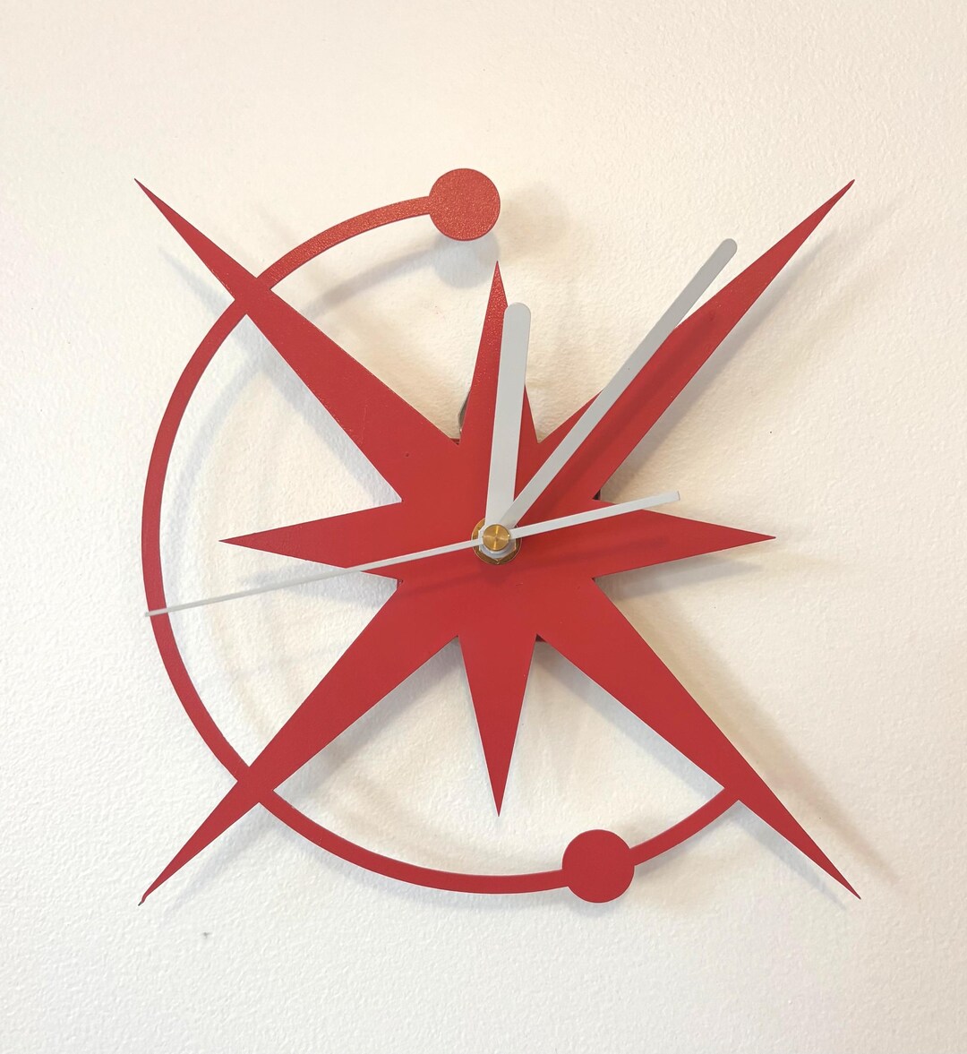 Atomic Starburst Wall Clock - Mid Century Modern Style - Red Metal ...