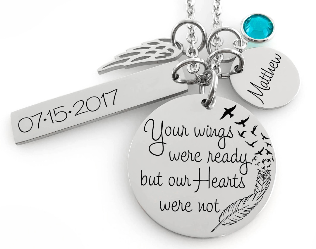 Memorial Necklace for Woman, Personalized Name Disc Date Bar Necklace ...