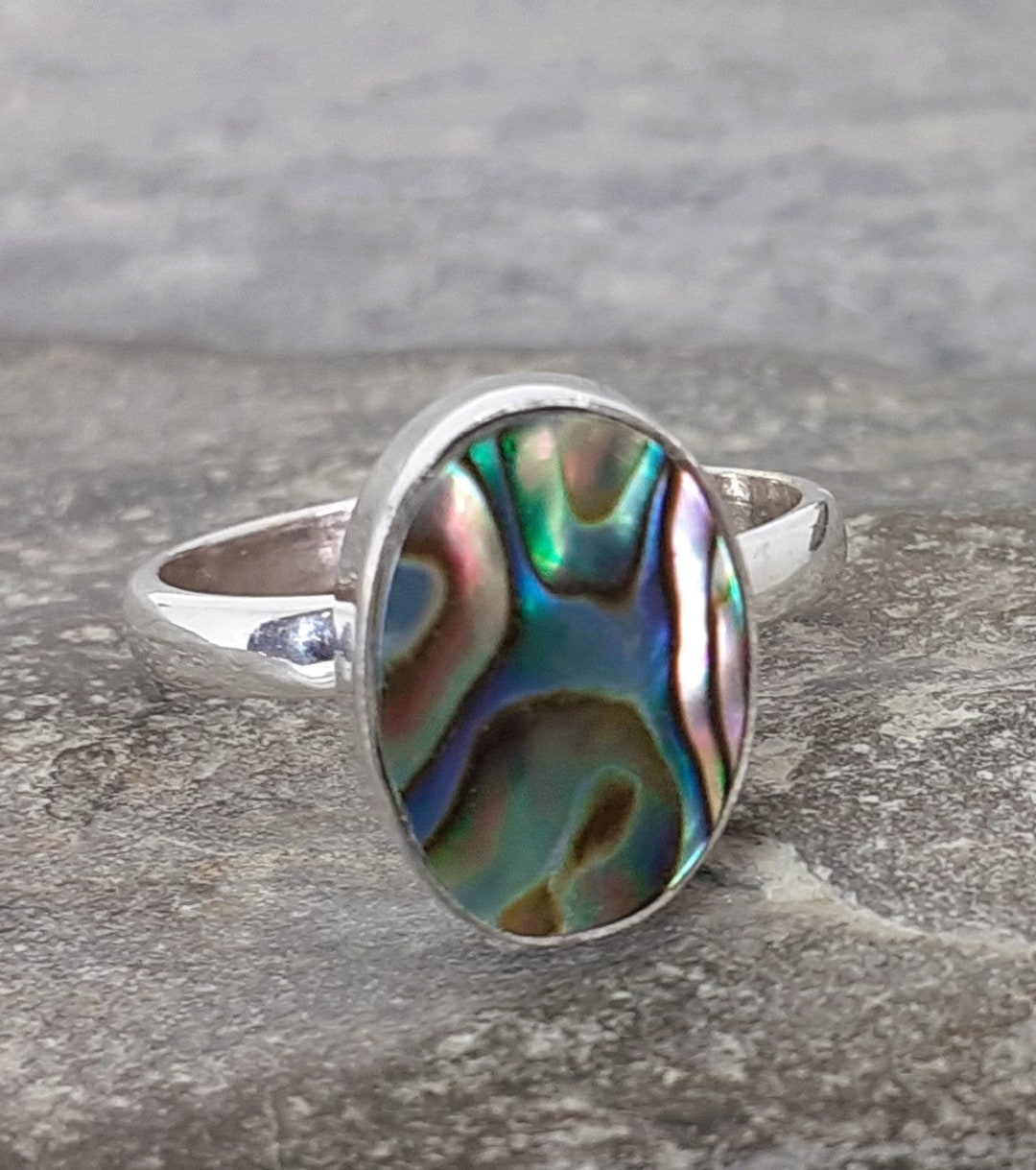 Abalone Paua Shell 925 Sterling Silver Solitaire Ring Size N,P,R US 6.5 ...