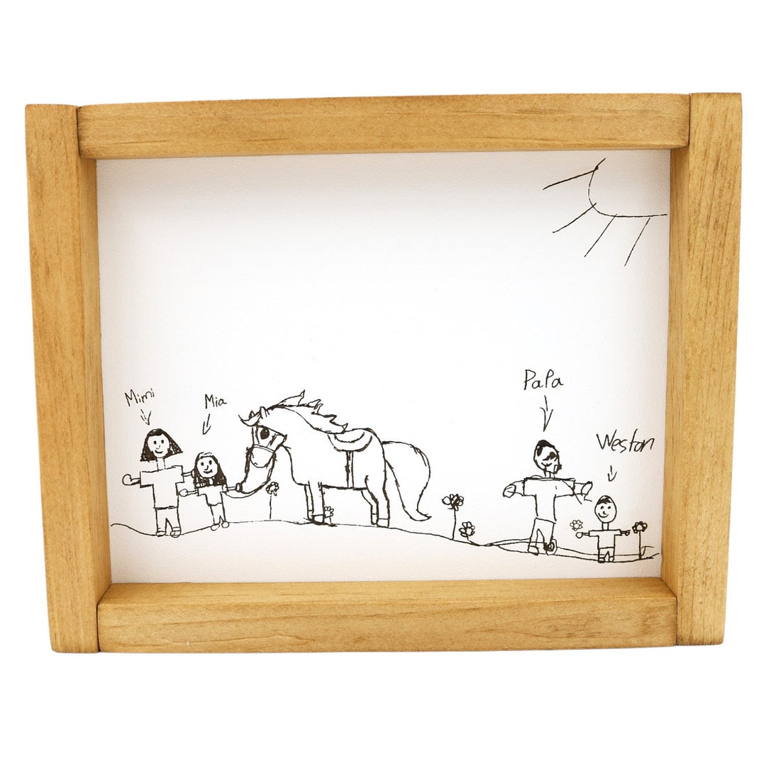 Custom Engraved Single Kids Line Drawing Wood Framed Sign, Kids Drawing ...
