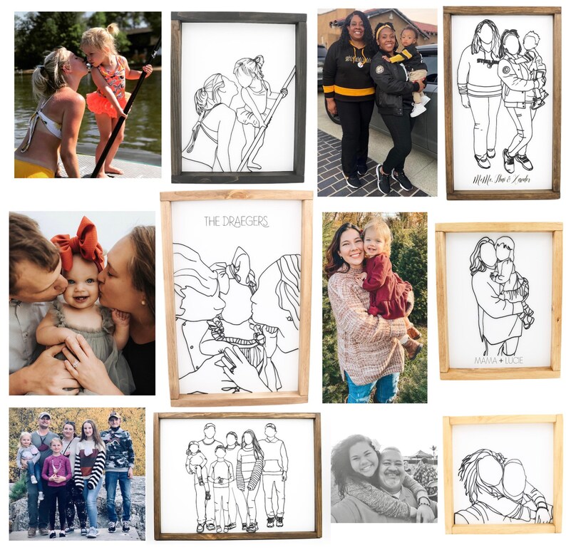 Custom Family Portrait Line Art Wood Framed Sign - Etsy