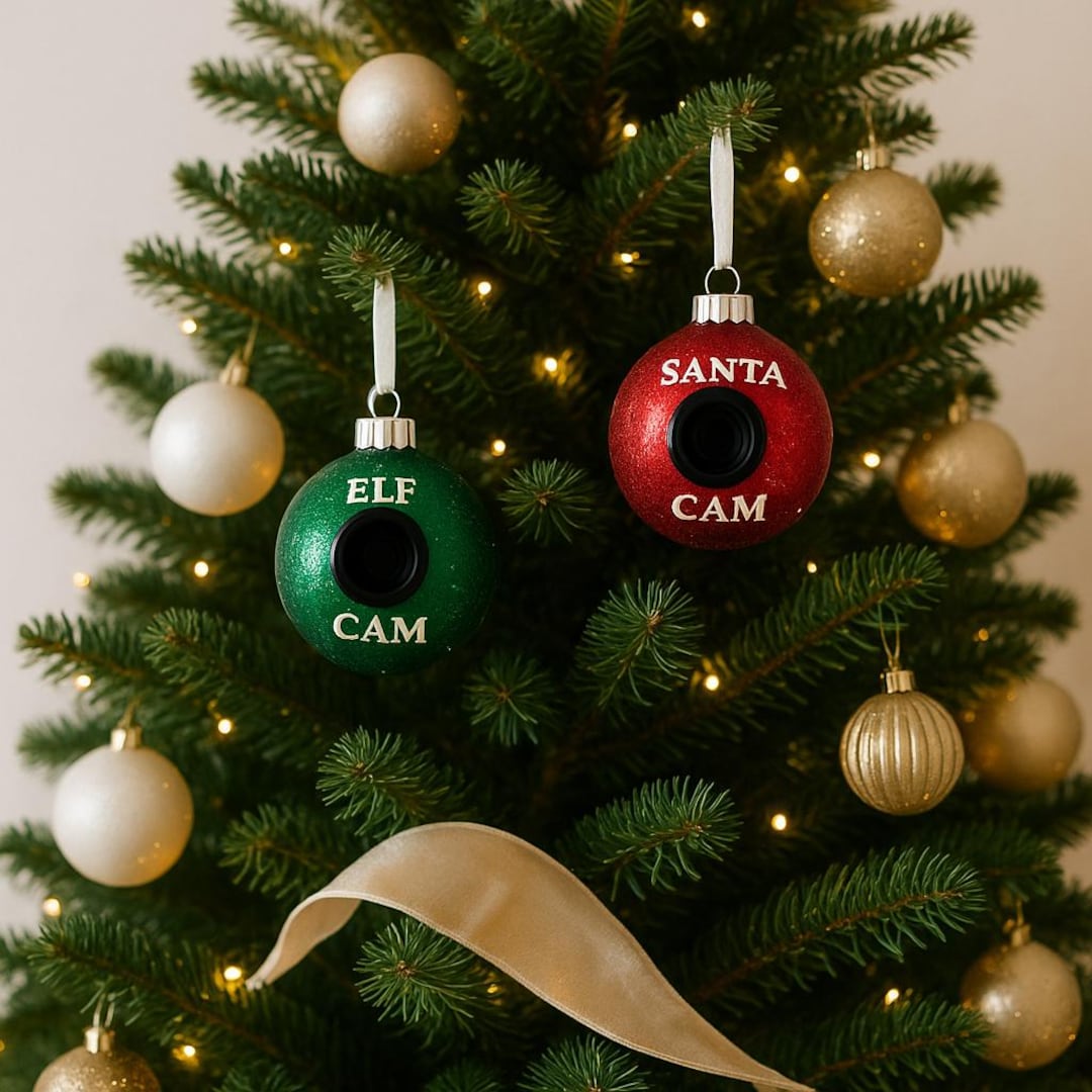 Santa Cam or Elf Cam Christmas Tree Ornaments - 3" Glitter Camera ...