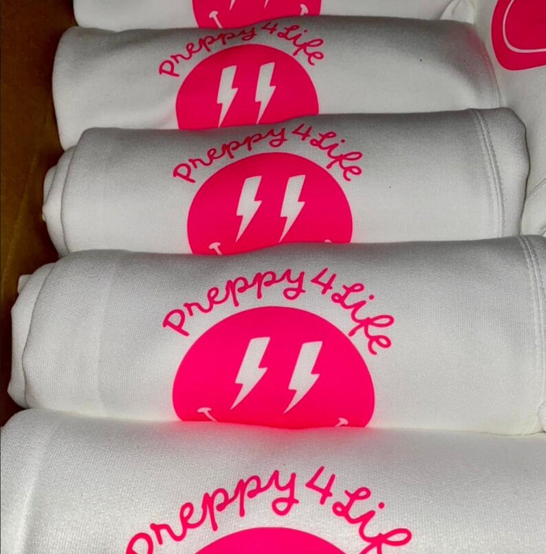 Preppy 4 Life Smiley Face Lightening Bolt Crewneck Hot Pink - Preppy ...