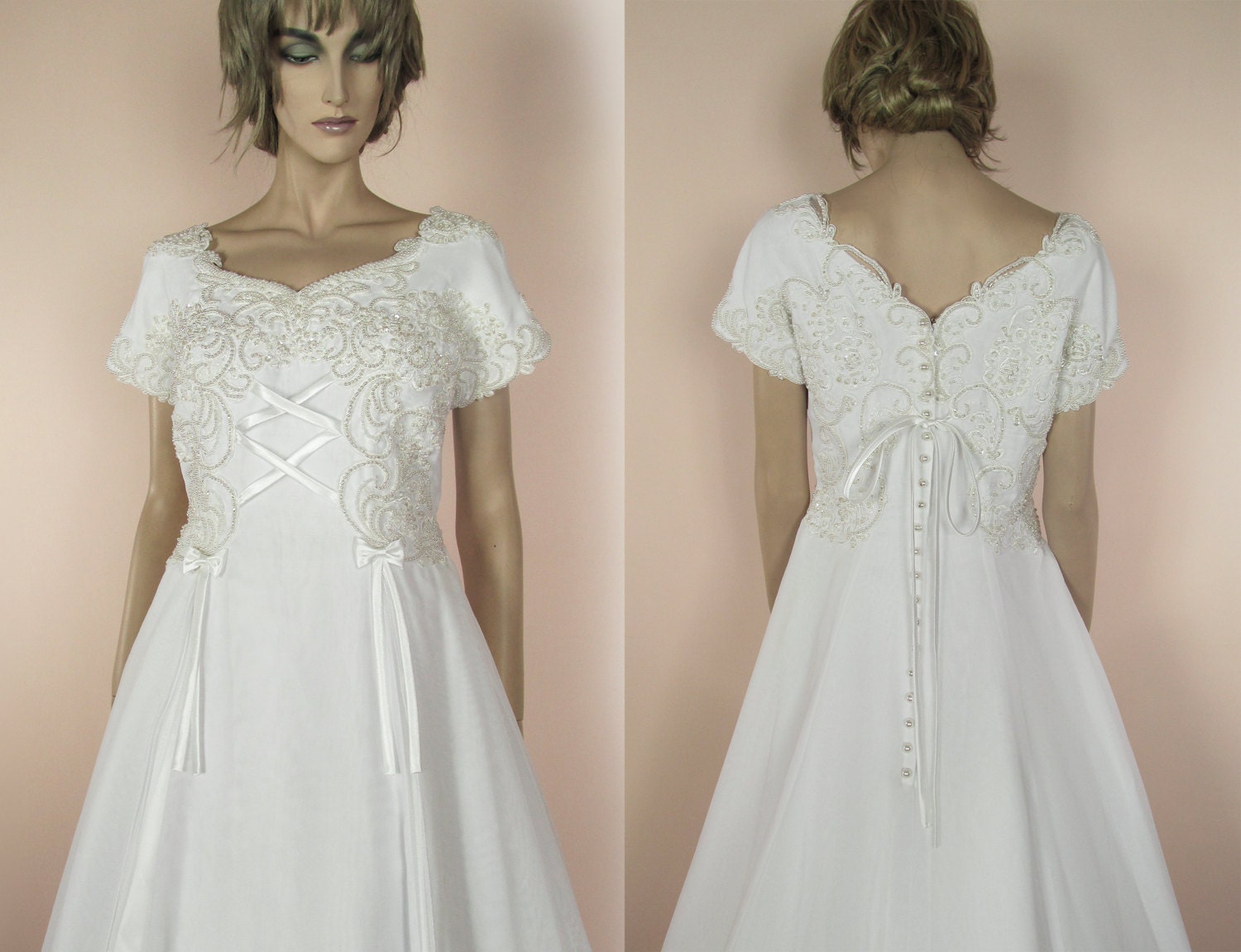 90's Vintage vestido de novia A vestido de novia línea elegante vestido ...