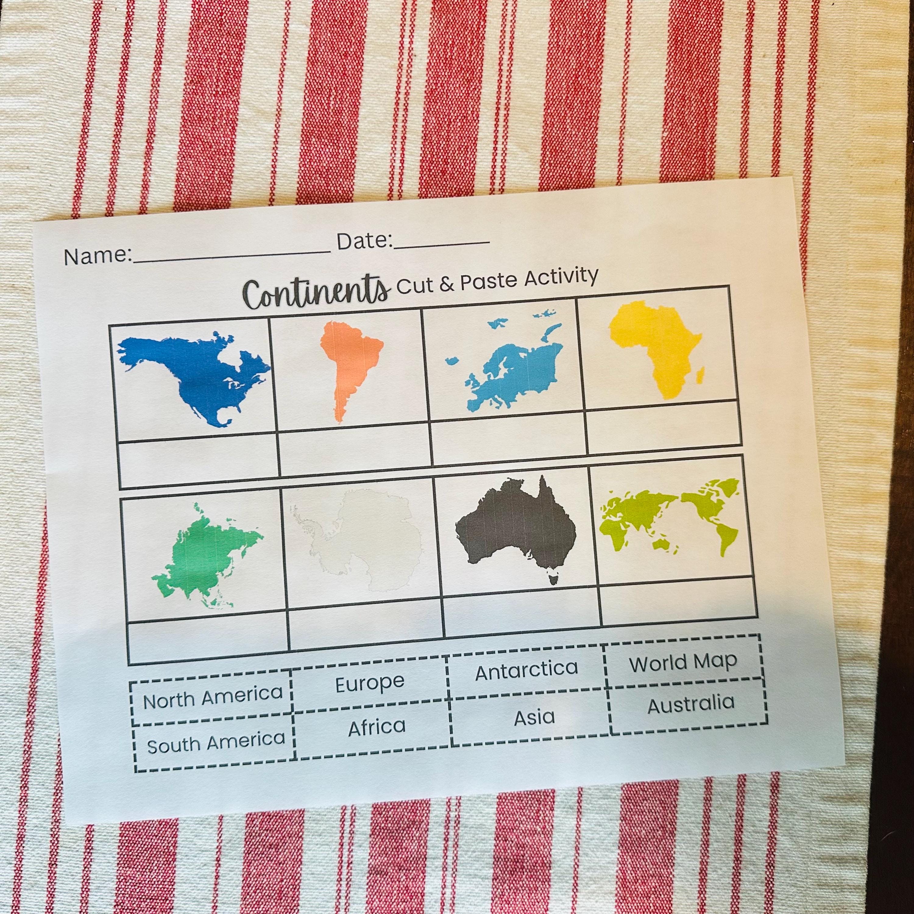 Continents of the World | Cut and Paste Geography Sorting Activity - Etsy