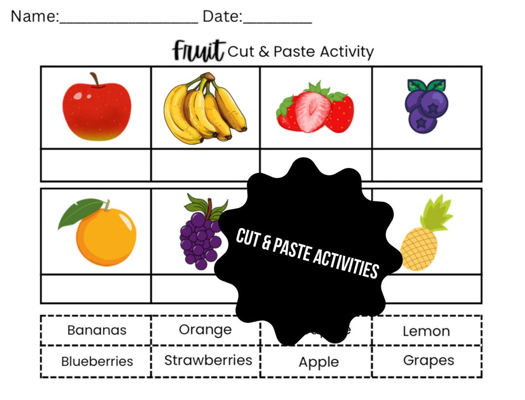 Cut and Paste Activity Worksheet Bundle- Zoo Animals, Fruit, and ...