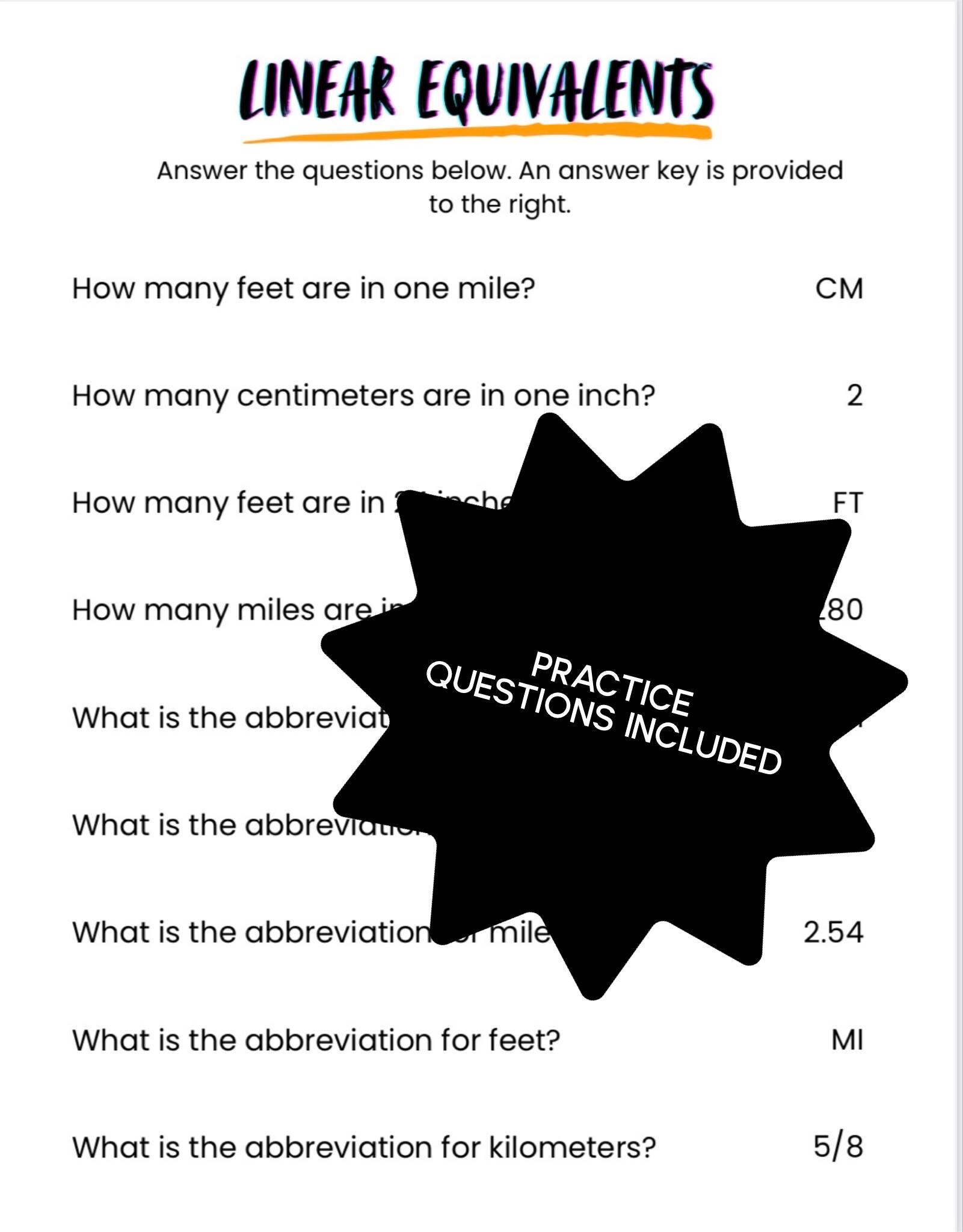 Math Memory Work- Linear Equivalents - Etsy