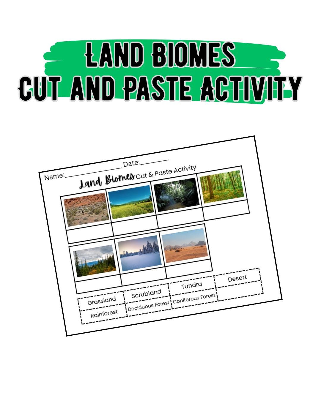 Land Biomes Cut and Paste Activity - Etsy