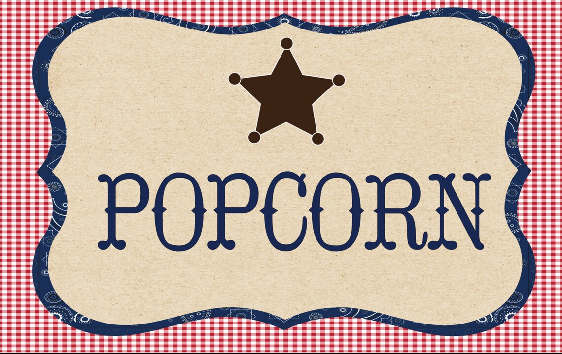 Large Downloadable Popcorn Sign for a Hoedown or Cowboy Party - Etsy