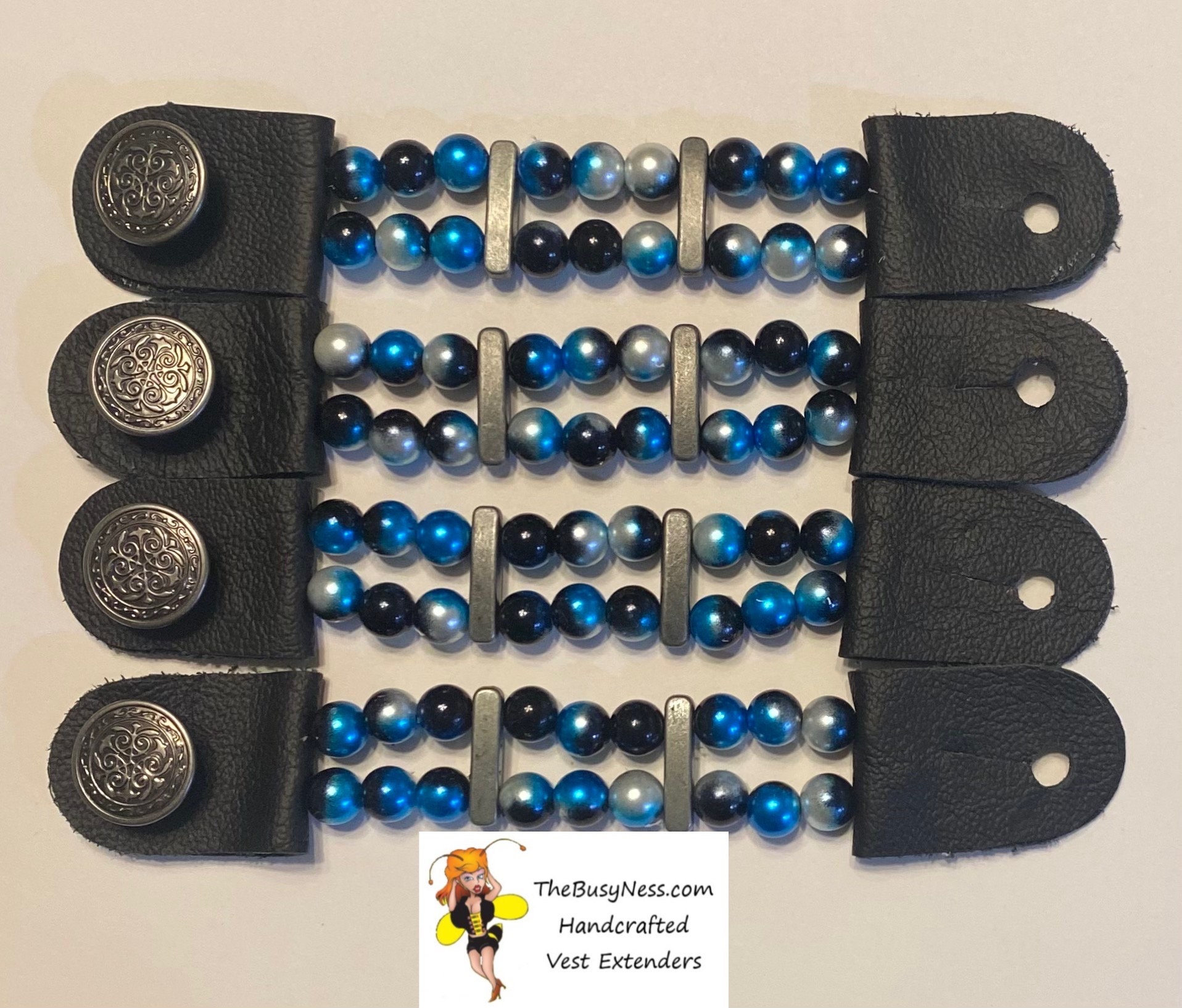 Set of 4 Black/blue/silver Beaded Vest Extenders Button Style - Etsy