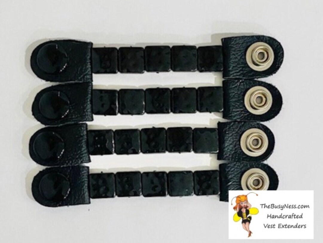 SKU #100 Size 24 Snap: Set of 4 Handcrafted Black Square Vest Extenders ...