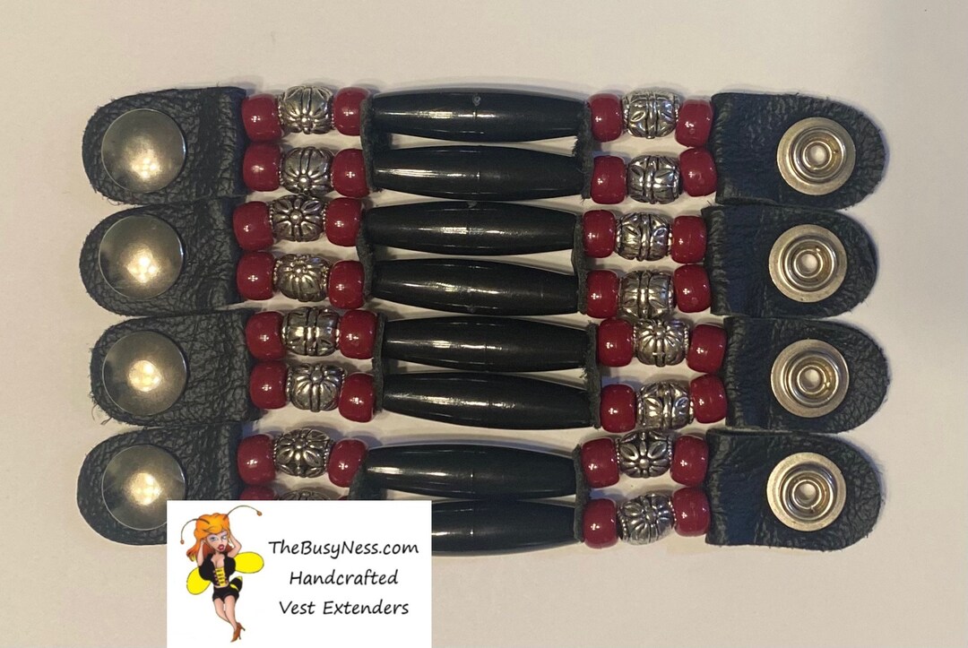 Set of 4 Dark Red/black Beaded Vest Extenders = 4 3/4” Length (snap to ...
