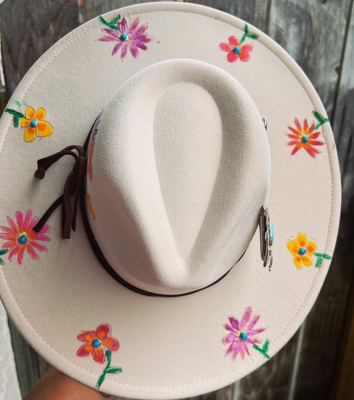 Hand Painted Flower Fedora With Vintage Sterling Silver and - Etsy