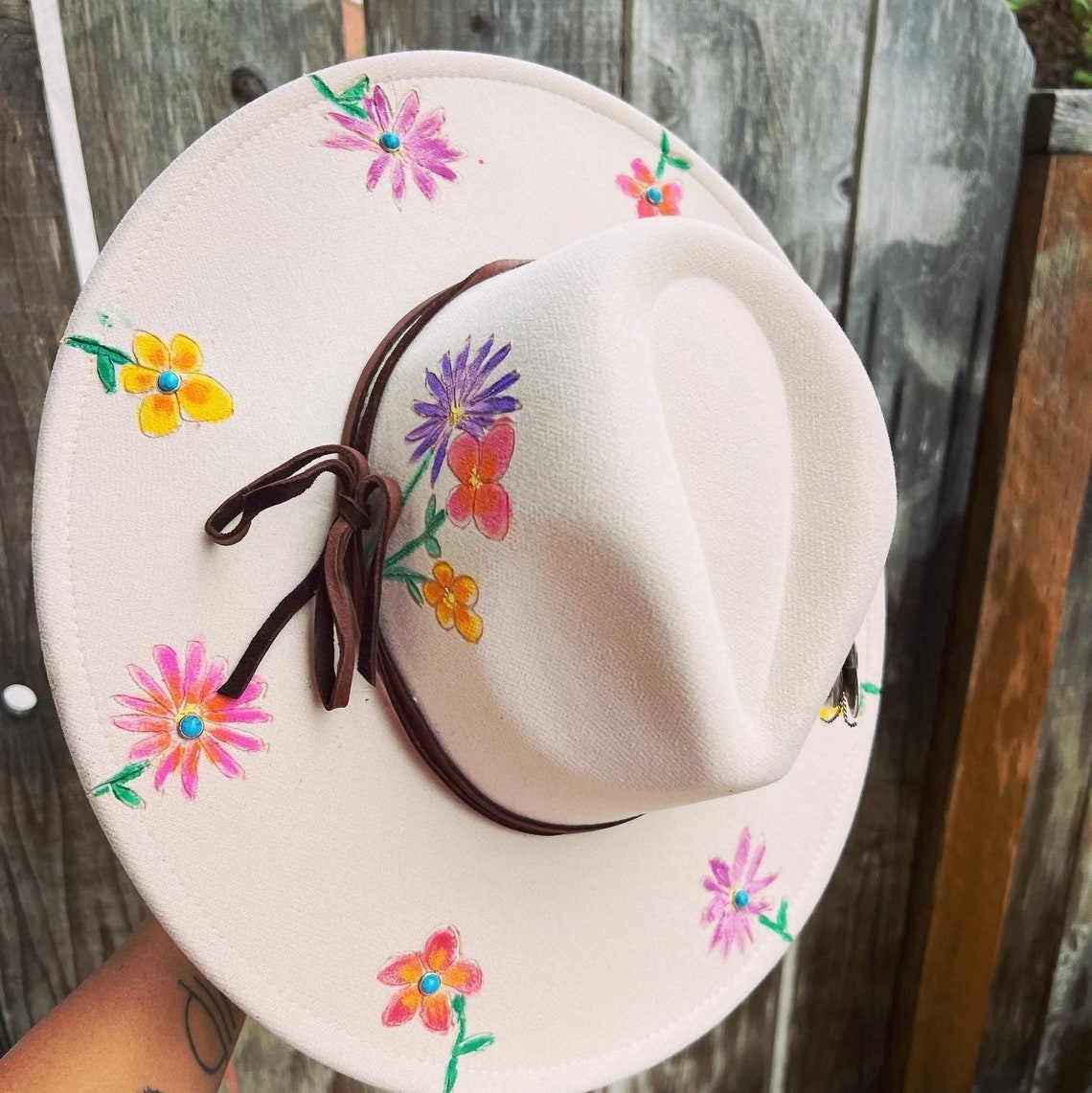 Hand Painted Flower Fedora With Vintage Sterling Silver and - Etsy