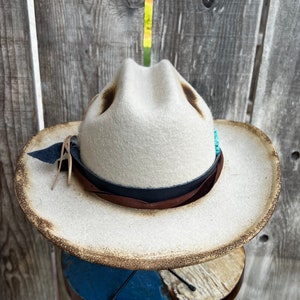Cream Colored Wool Cowboy Hat With Leather and Turquoise Detail - Etsy