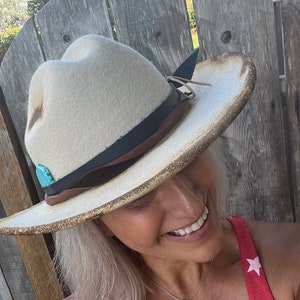 Cream Colored Wool Cowboy Hat With Leather and Turquoise Detail - Etsy