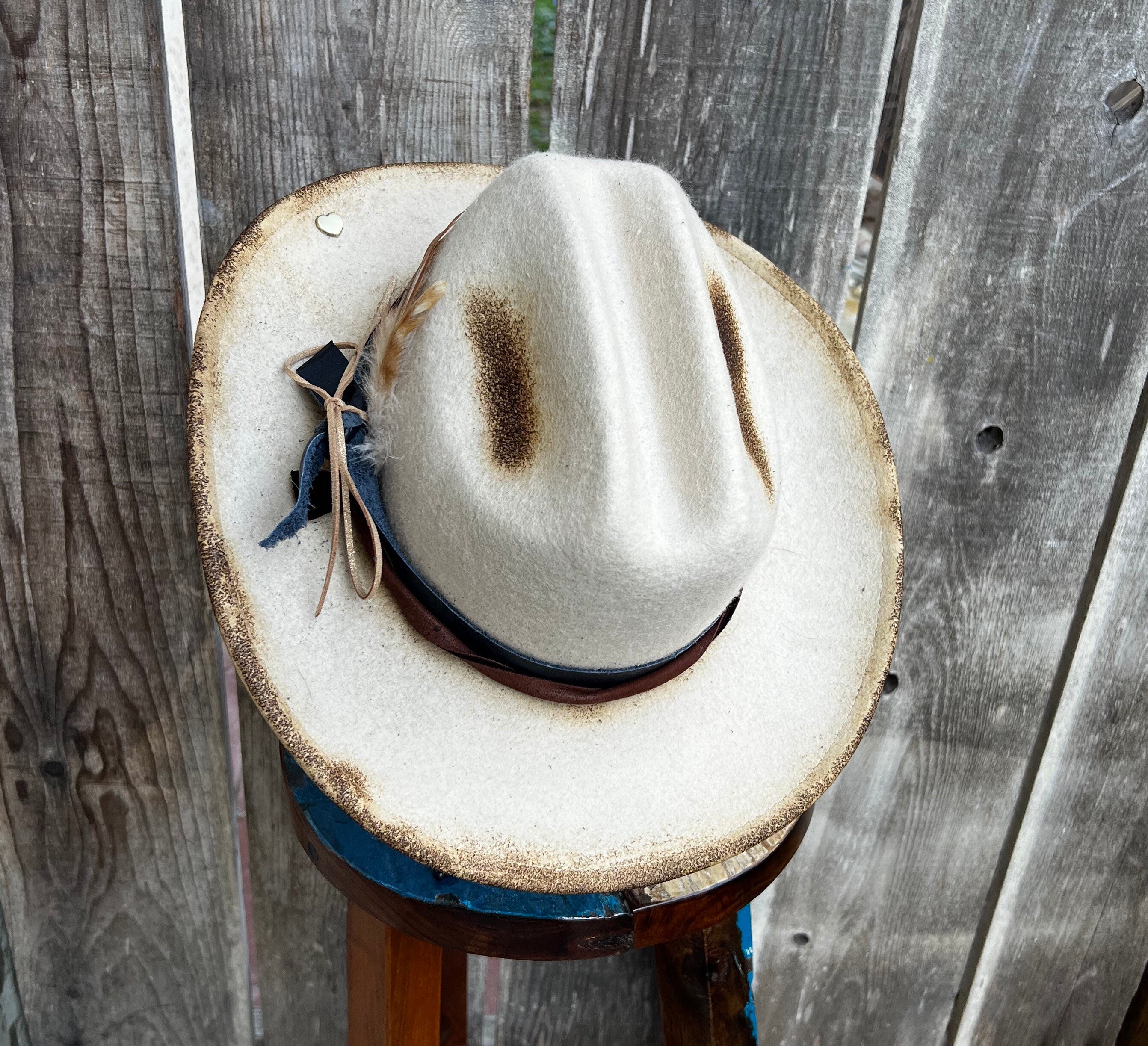 Cream Colored Wool Cowboy Hat With Leather and Turquoise - Etsy