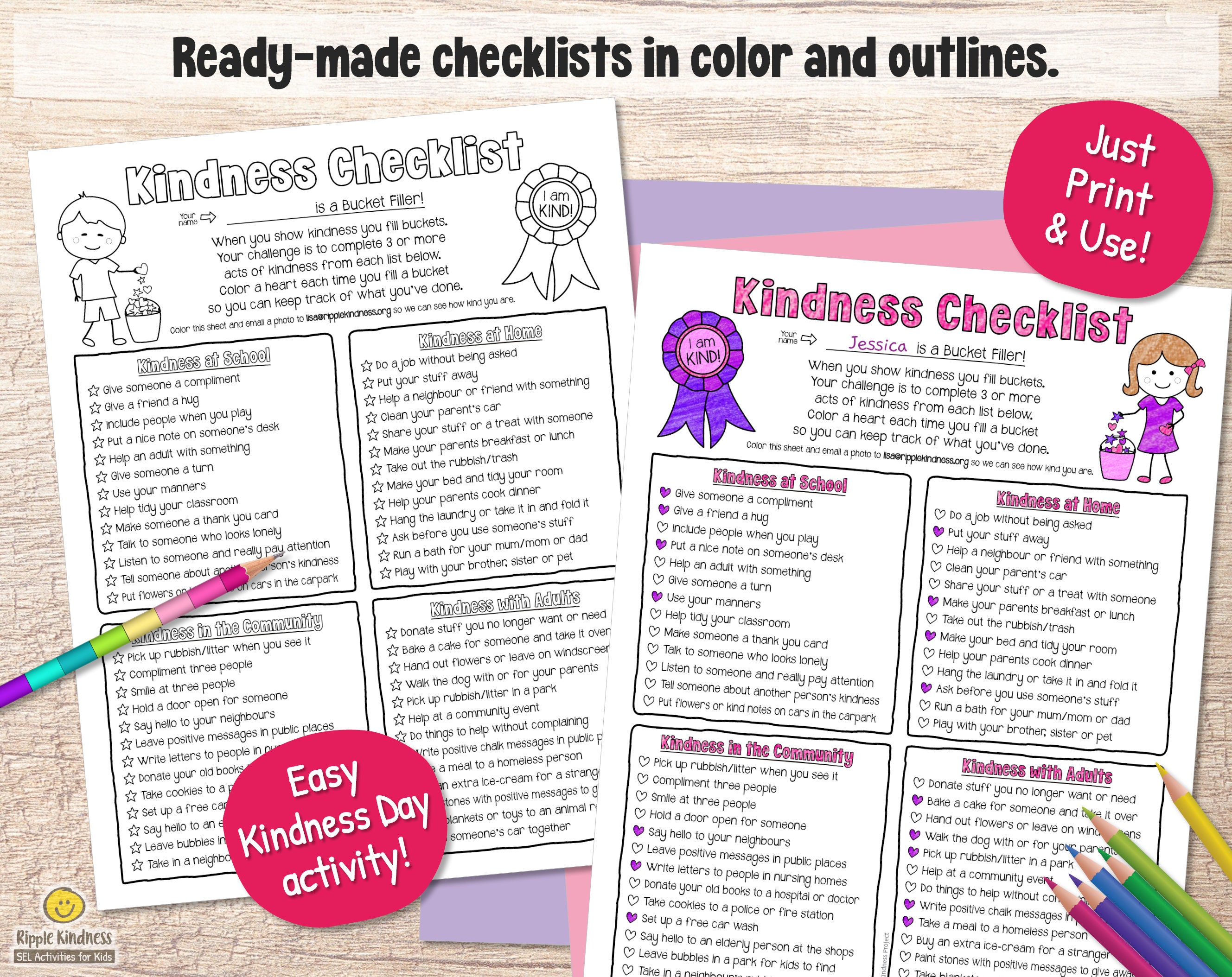 Editable Kindness Checklists for Kids - Customize Checklist Template in ...