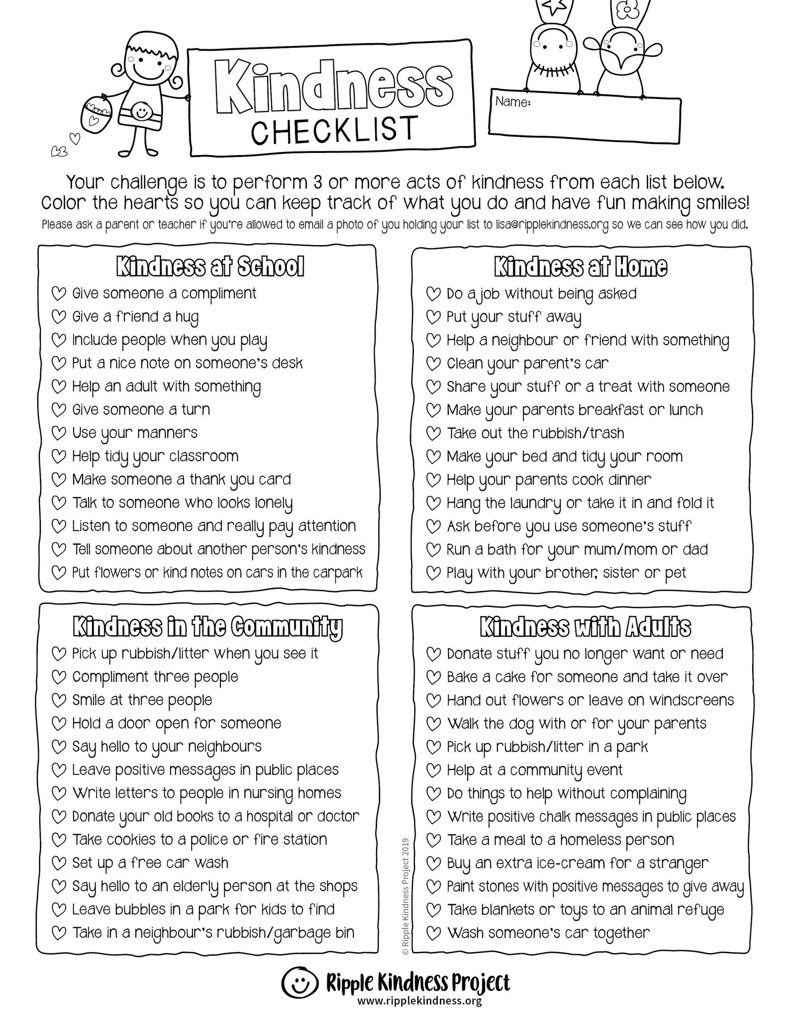 Editable Kindness Checklists for Kids Customize in Google - Etsy