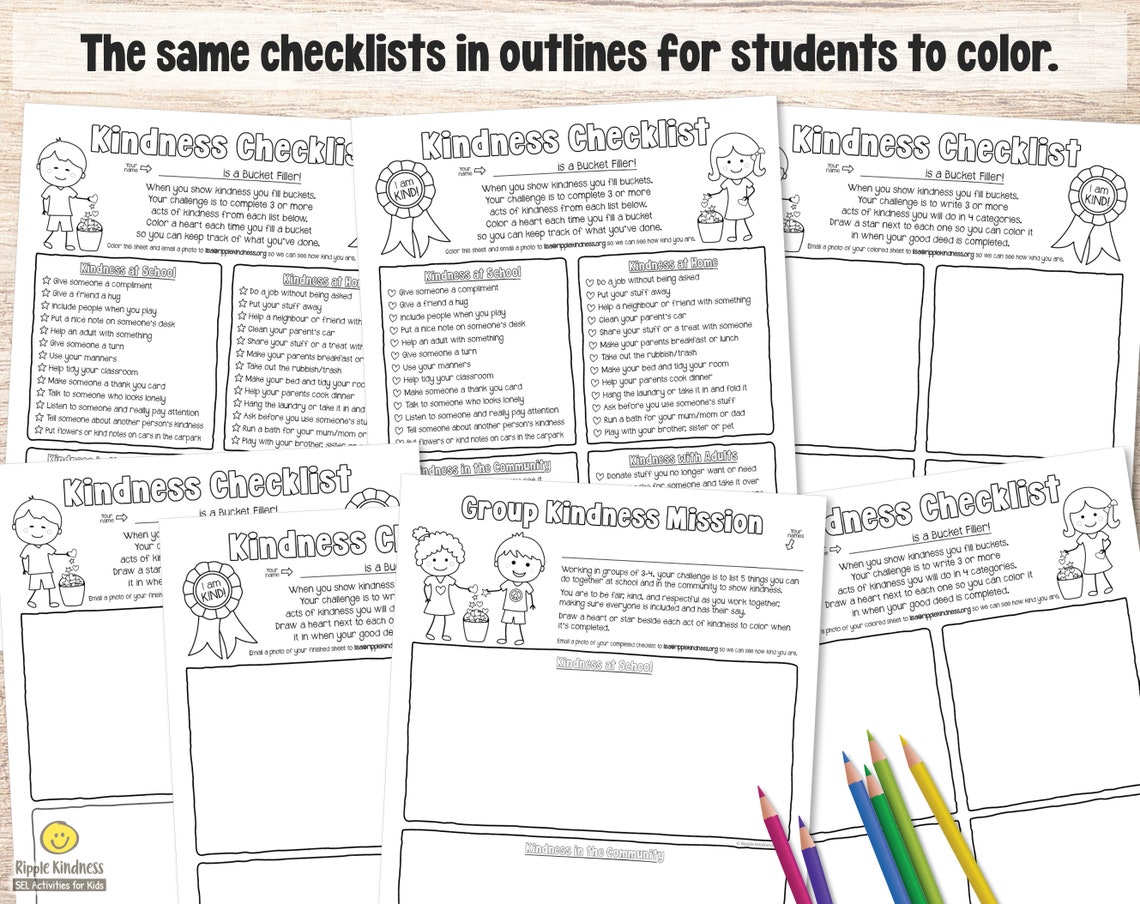 Editable Kindness Checklists for Kids Customize Checklist Template in ...