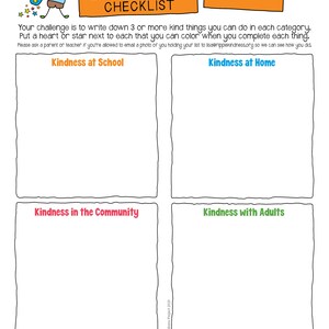 Editable Kindness Checklists for Kids Customize in Google - Etsy