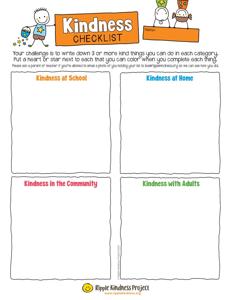 Editable Kindness Checklists for Kids Customize in Google - Etsy