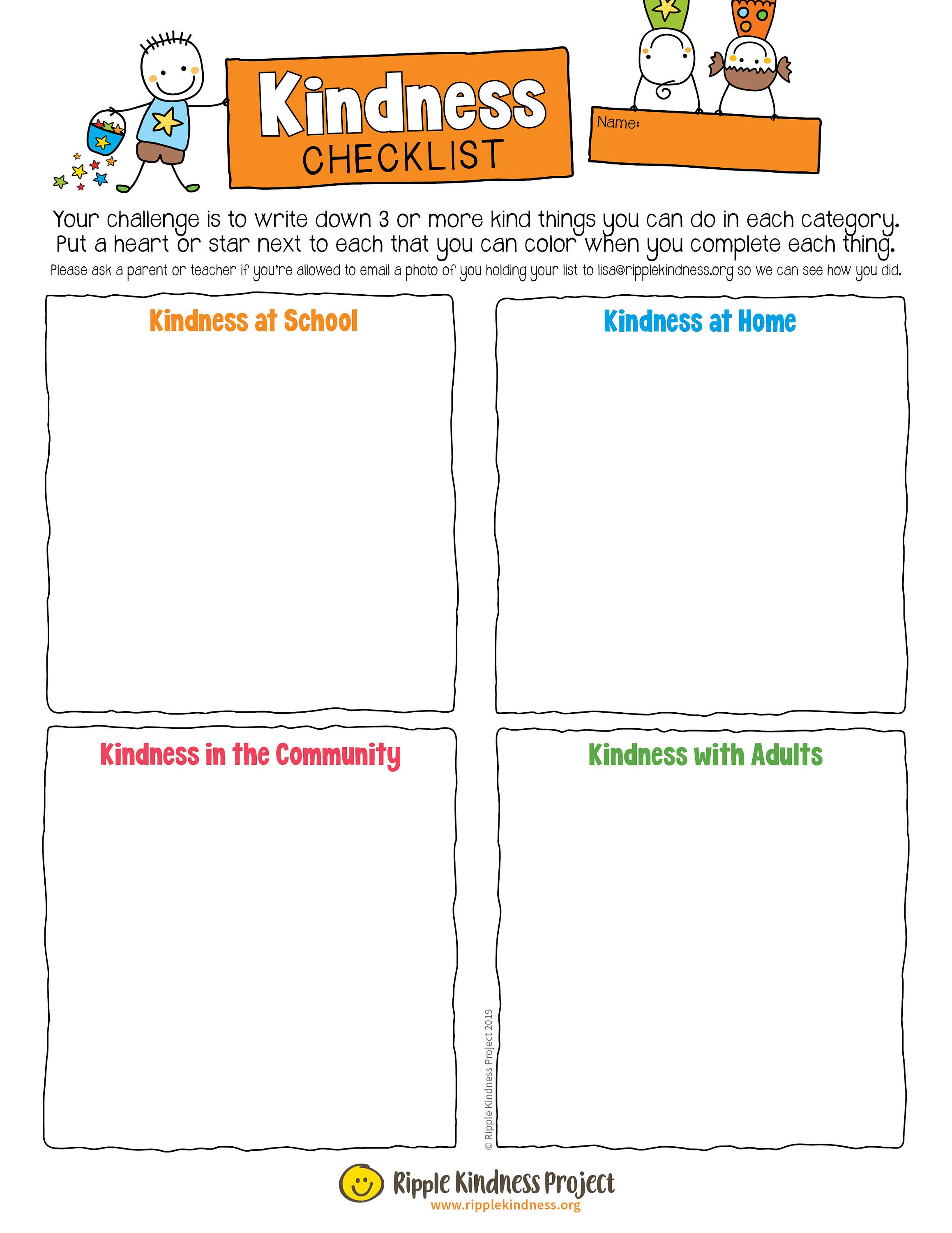 Editable Kindness Checklists for Kids Customize in Google - Etsy