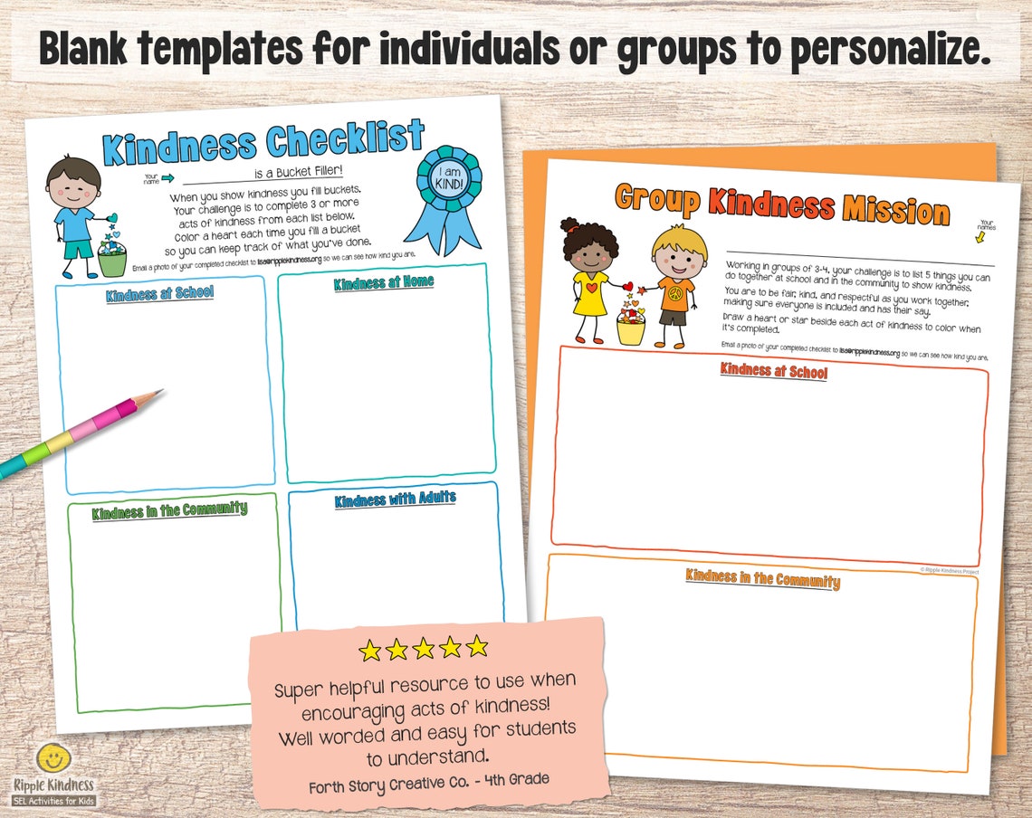 Editable Kindness Checklists for Kids Customize Checklist Template in ...