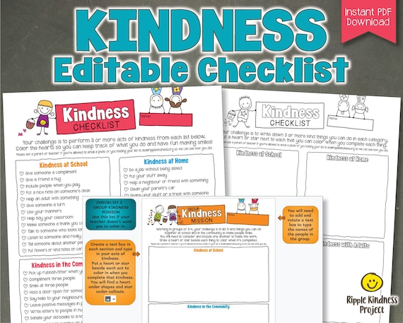Editable Kindness Checklists for Kids Customize in Google | Etsy